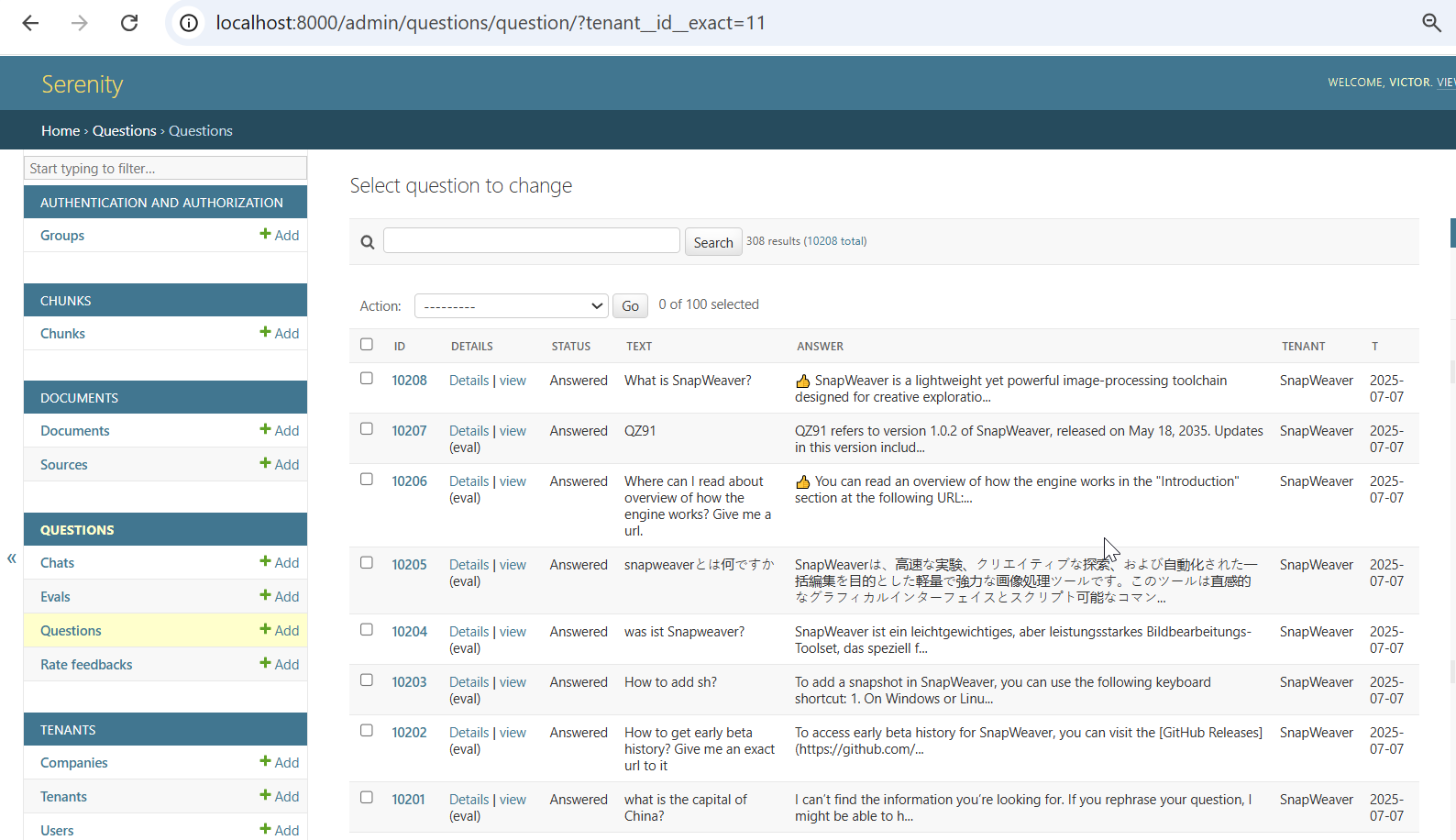 Admin view - SerenityGPT Knowledge Hub